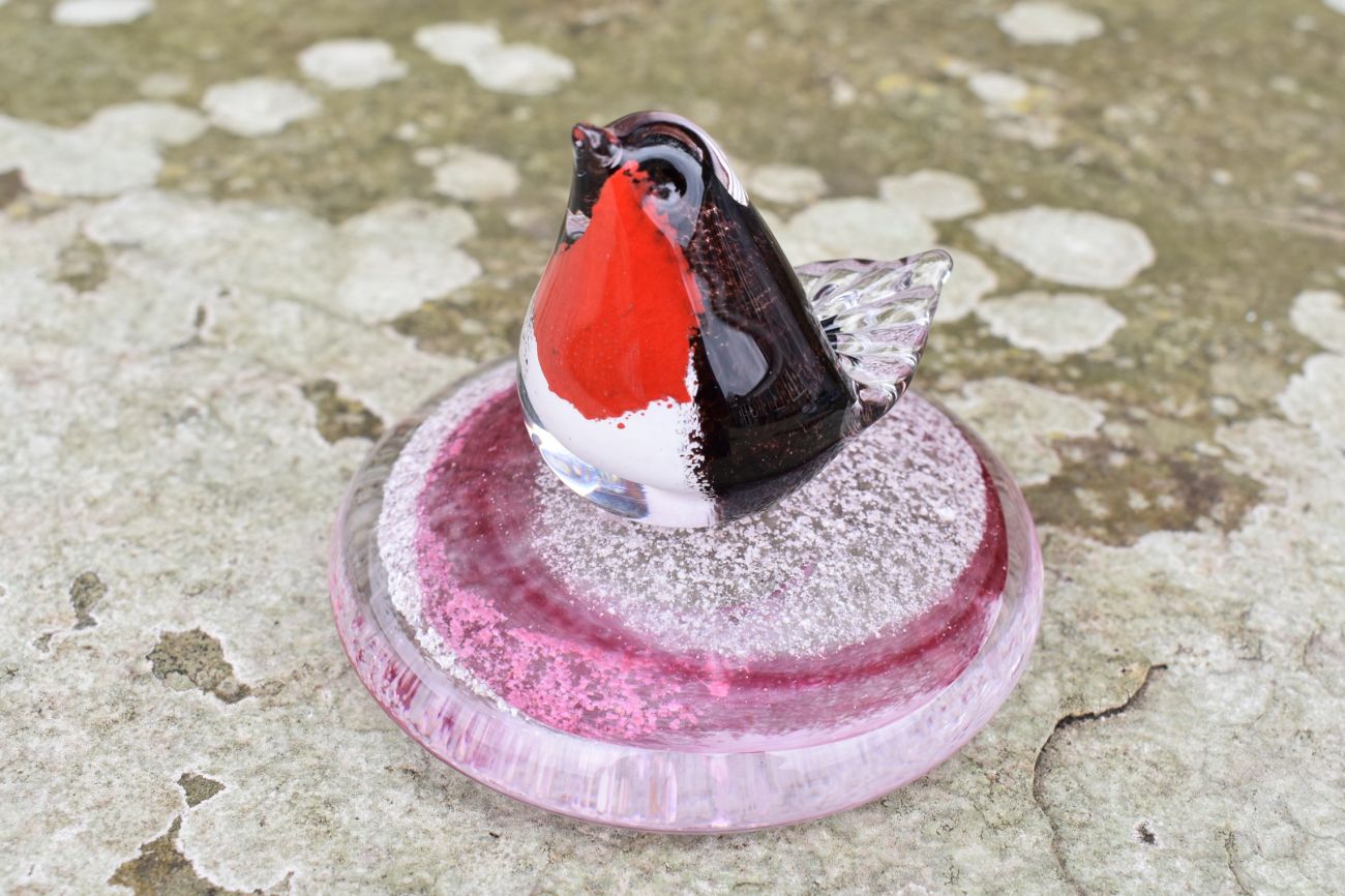 Remembrance Glass Robin on Base with Ashes. | Remembrance Glass ...